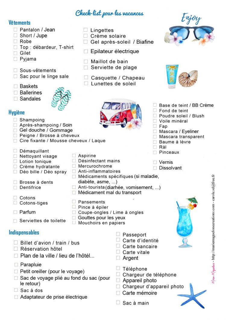 Vacances et Valises : printable offert pour ne rien oublier