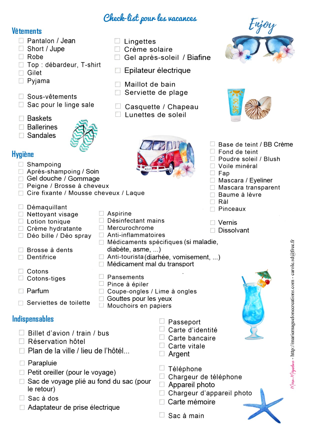 Vacances et Valises : printable offert pour ne rien oublier